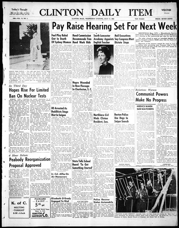 Clinton Daily Item. July 17, 1963 - Digital Commonwealth