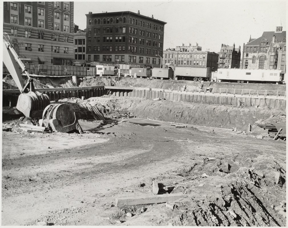 Excavation of the construction site for the Boston Public Library ...