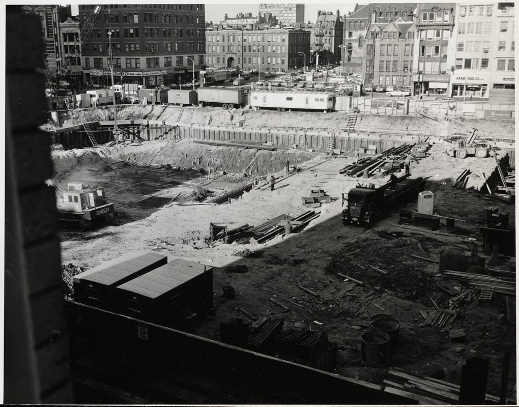 Excavation of the construction site for the Boston Public Library ...