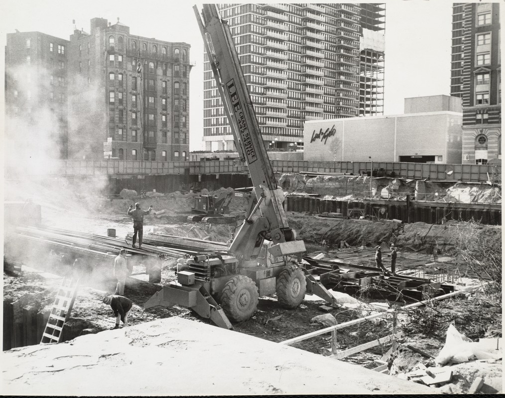 Equipment in use at the construction site for the Boston Public Library ...