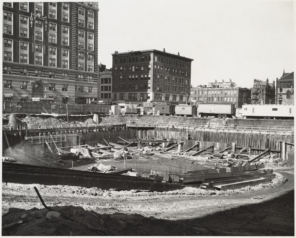 Laying the foundation during construction of the Boston Public Library ...