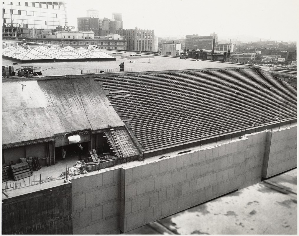 View of Boston Public Library Johnson building roof during construction ...