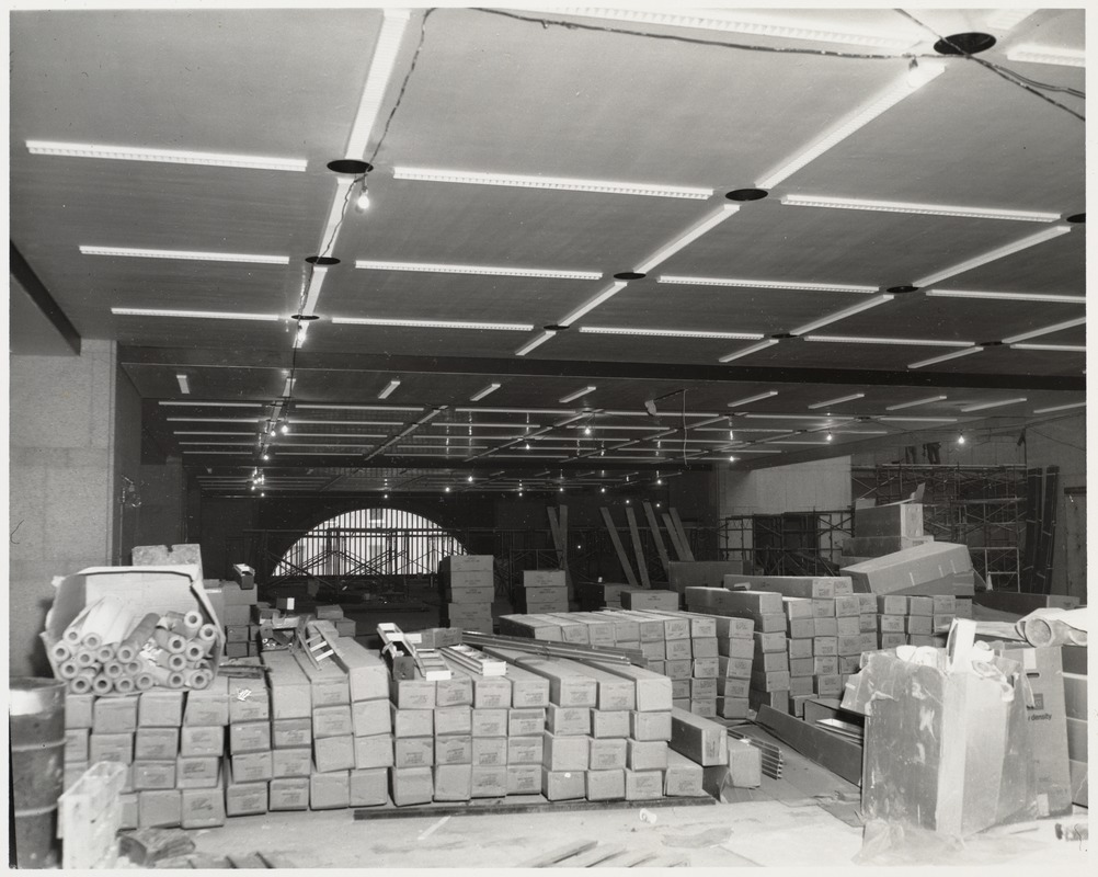 Interior of Boston Public Library Johnson building during construction ...