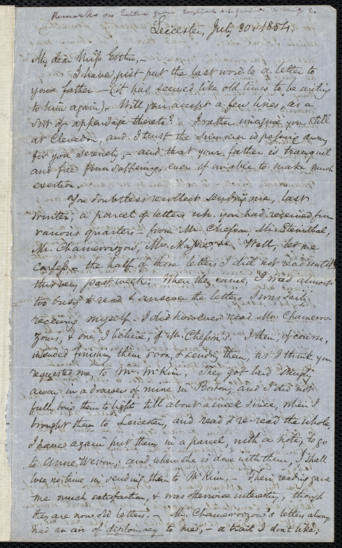 Letter from Samuel May, Leicester, [Mass.], to Mary Anne Estlin, July ...