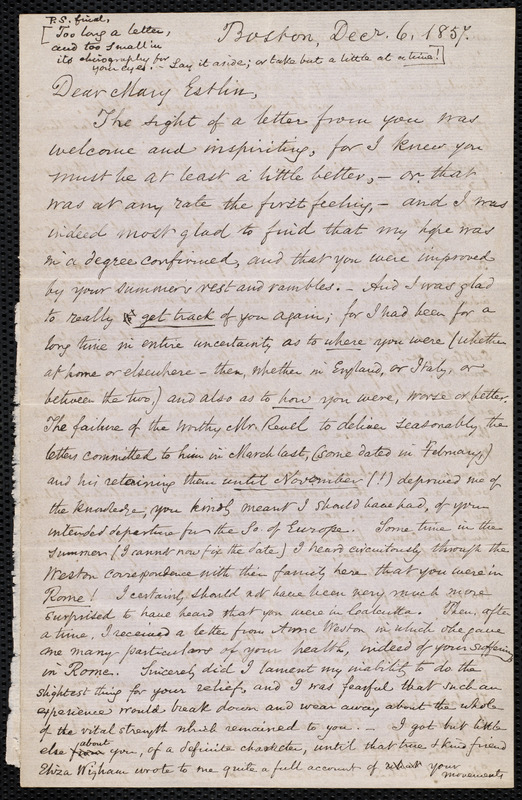 Letter from Samuel May, Boston, to Mary Anne Estlin, Dec. 6, 1857 ...