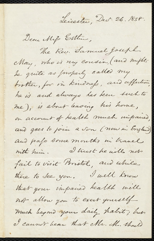 Letter from Samuel May, Leicester, [Mass.], to Mary Anne Estlin, Dec ...