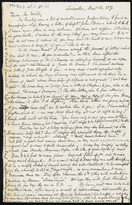 Letter from Samuel May, Leicester, [Mass.], to Richard Davis Webb, Dec ...