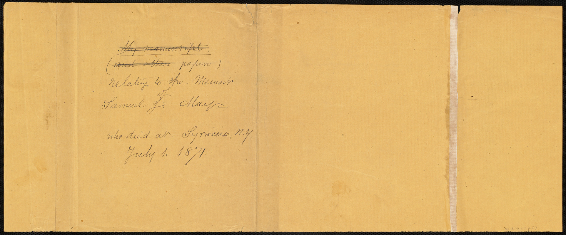 Wrapping paper relating to the memoir of Samuel Joseph May from Samuel ...