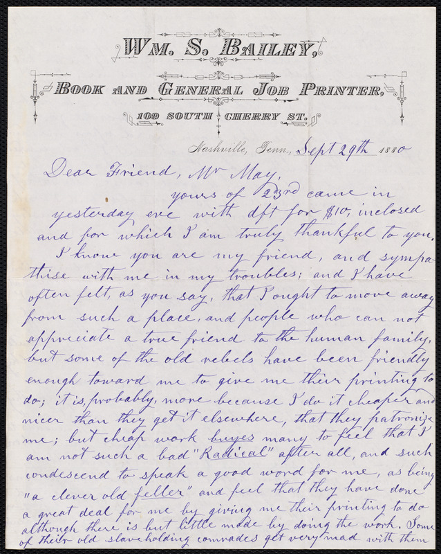 Letter from William Shreve Bailey, Nashville, Tenn., to Samuel May ...
