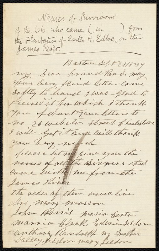 Letter from Peter Randolph, Boston, to Samuel May, Sept. 21 / 1887 ...