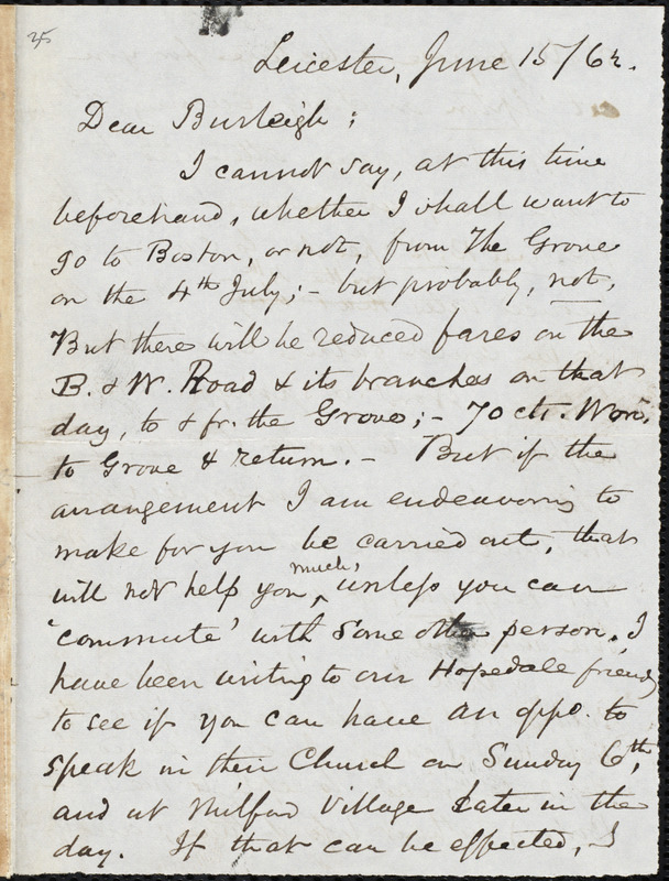 Letter from Samuel May, Leicester, [Mass], to Charles Calistus Burleigh ...