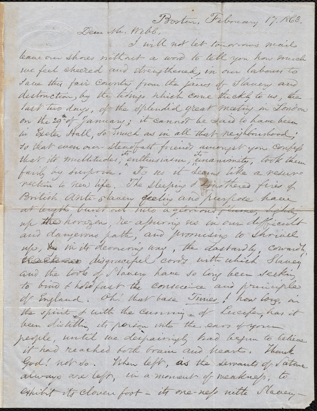 Letter from Samuel May, Boston, to Richard Davis Webb, February 17 ...