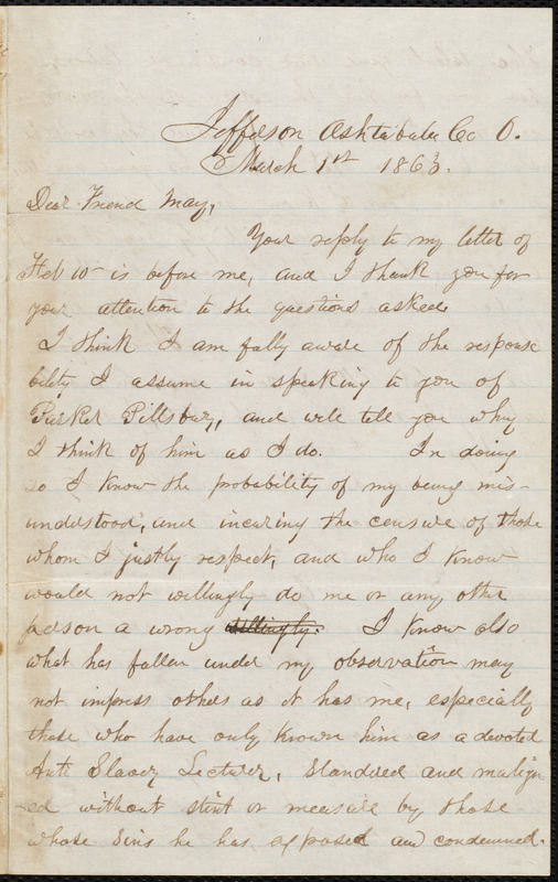 Letter from Charles Stockman Spooner Griffing, Jefferson, Ashtabula Co ...