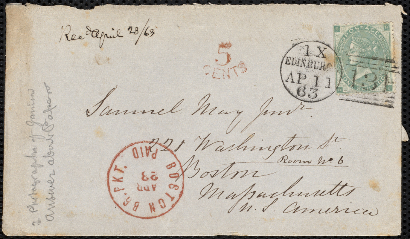 Letter from Eliza Wigham, Edinburgh, to Samuel May, 11.IV.63 - Digital ...