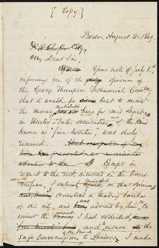 Copy of a letter from Samuel May, Boston, to Frederick William Chesson ...