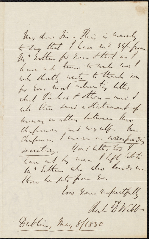 Letter from Richard Davis Webb, Dublin, to Samuel May, May 8 / 1850 ...