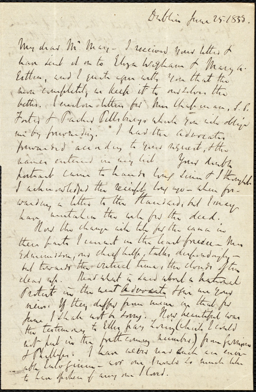 Letter from Richard Davis Webb, Dublin, to Samuel May, June 25, 1855 ...
