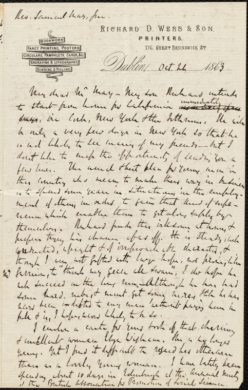 Letter from Richard Davis Webb, Dublin, to Samuel May, Oct. 21, 1863 ...