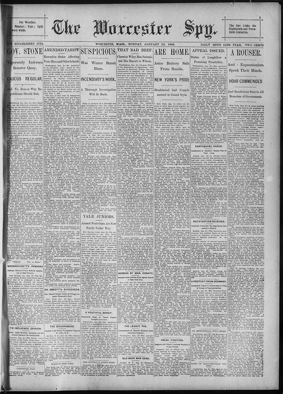 The Worcester Spy. January 23, 1899 - Digital Commonwealth
