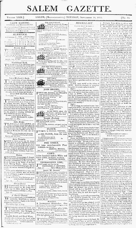 The Salem Gazette. September 19, 1815 - Digital Commonwealth