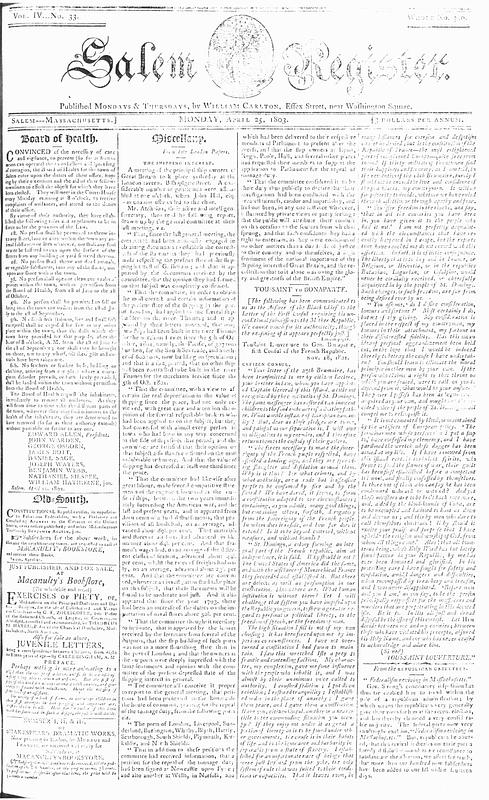 The Salem Register. April 25, 1803 - Digital Commonwealth