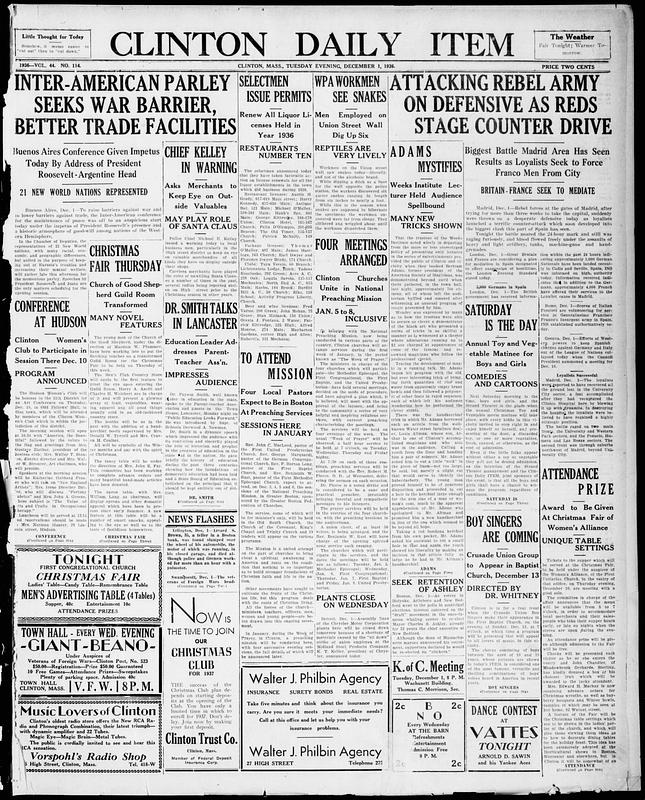 Clinton Daily Item. December 01, 1936 - Digital Commonwealth