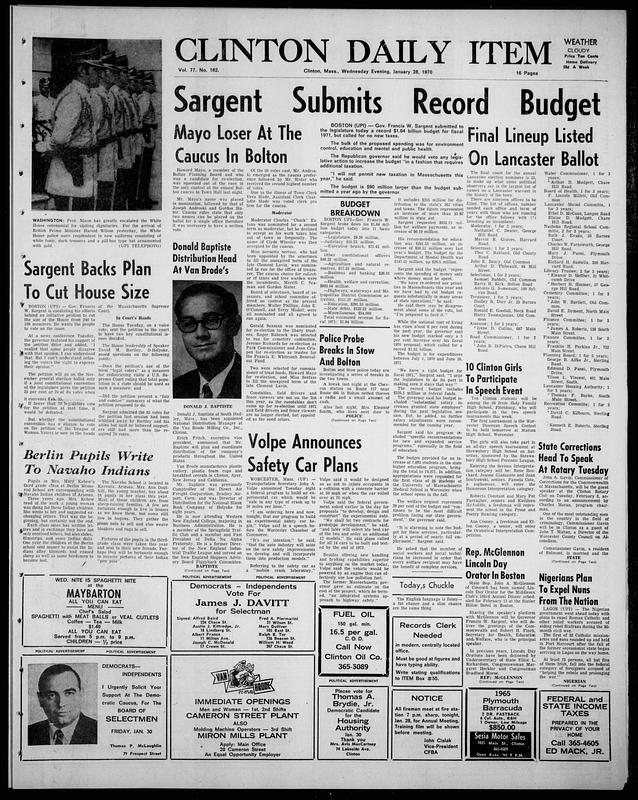 Clinton Daily Item. January 28, 1970 - Digital Commonwealth