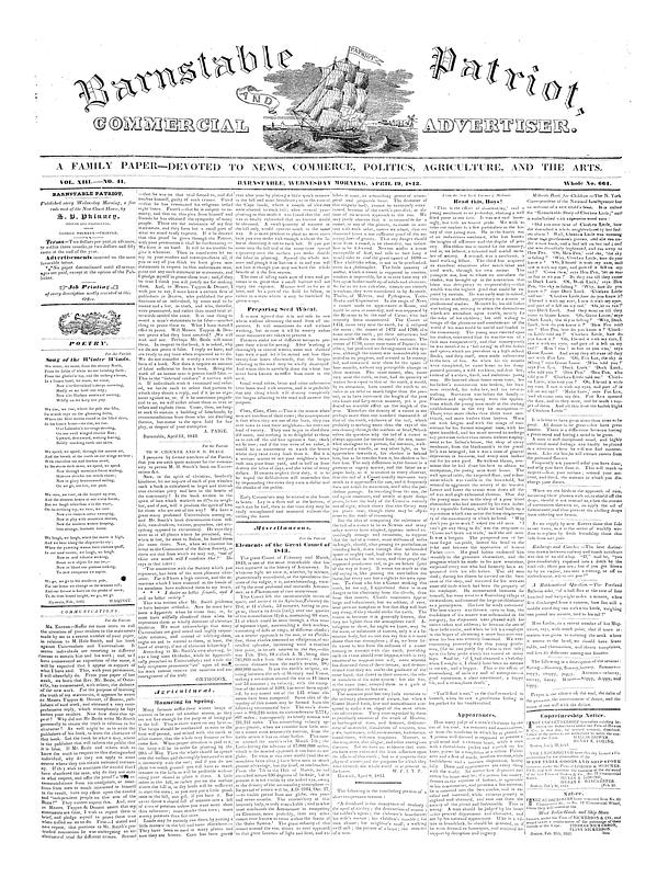 Barnstable Patriot, and Commercial Advertiser. April 19, 1843 - Digital ...