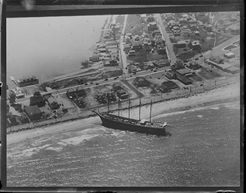 Schooner Nancy ashore at Nantasket beach as seen from the air - Digital ...