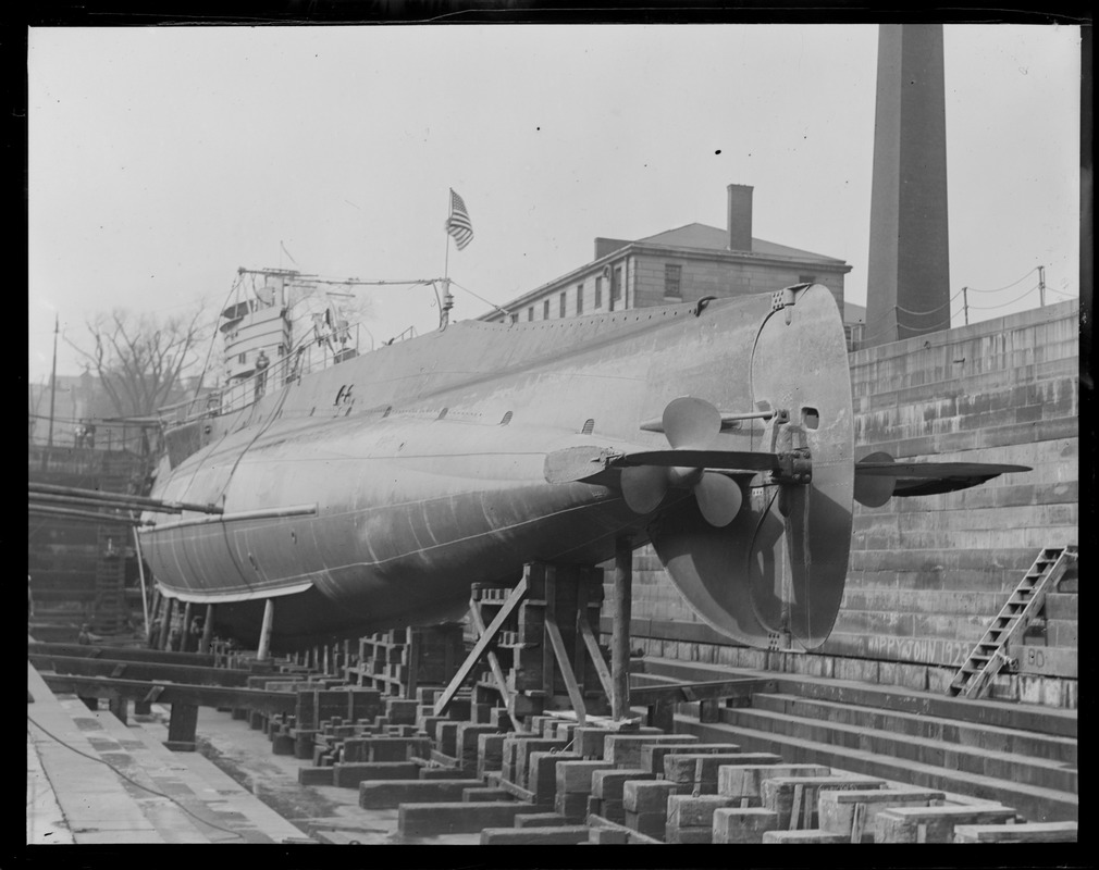 Sub S-44 in Navy Yard drydock - Digital Commonwealth