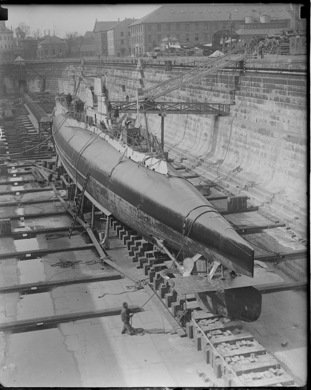 Sub S-4 all painted and patched at ready to be taken out of drydock ...