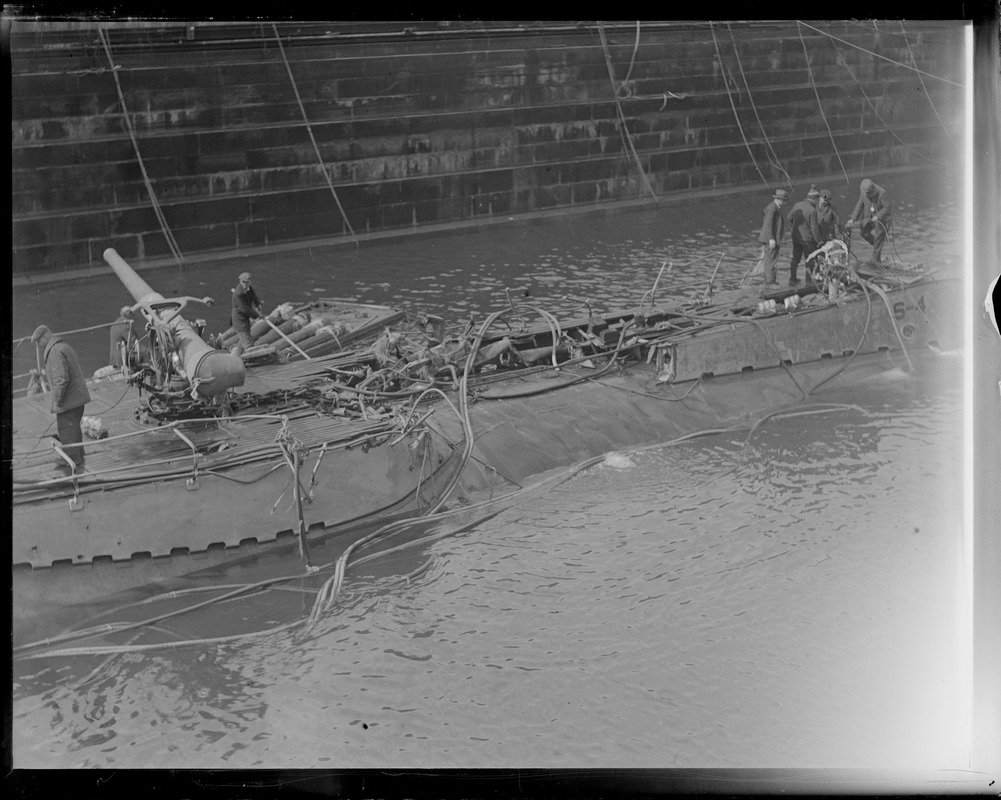 Sub S-4 in Navy Yard dry dock - Digital Commonwealth