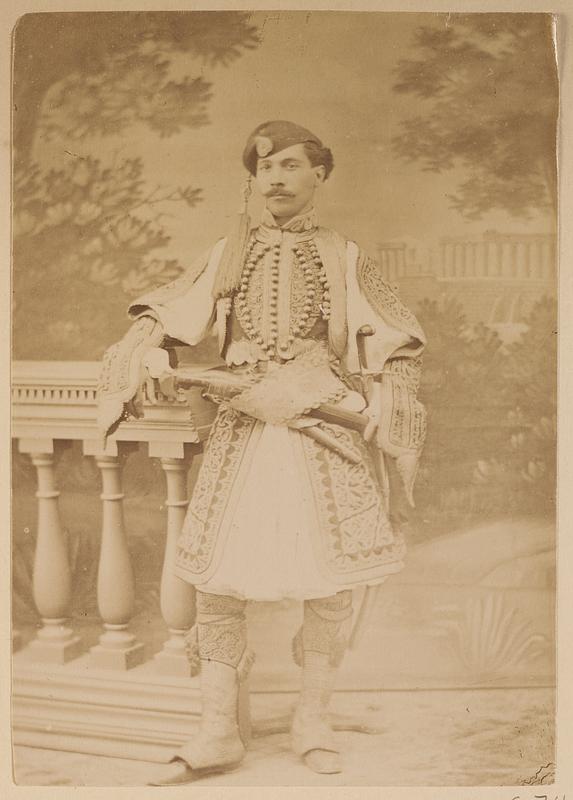Studio portrait of man in traditional Greek dress - Digital Commonwealth