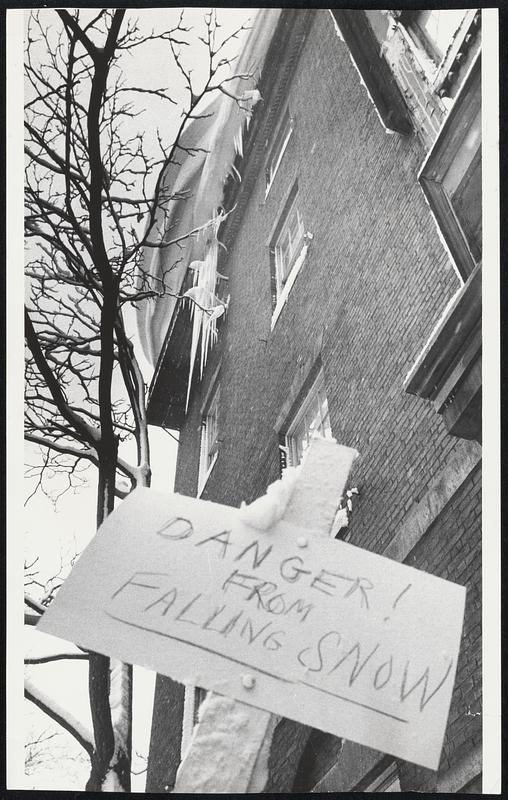 Warning Sign guards sidewalk at 53 Mt. Vernon St. where overhanging ...