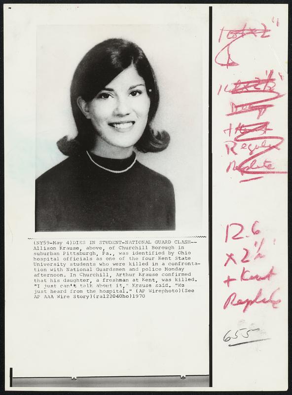 Dies in Student-National Guard Clash--Allison Krause, above, of ...