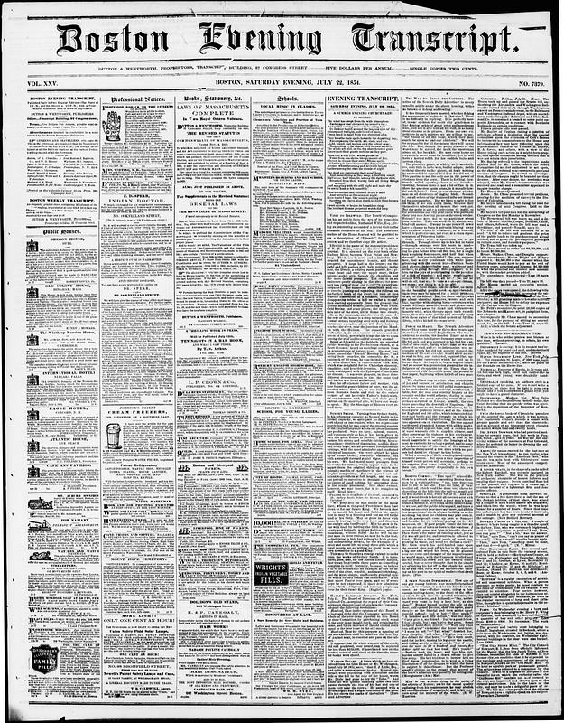 Boston Evening Transcript. July 22, 1854 - Digital Commonwealth