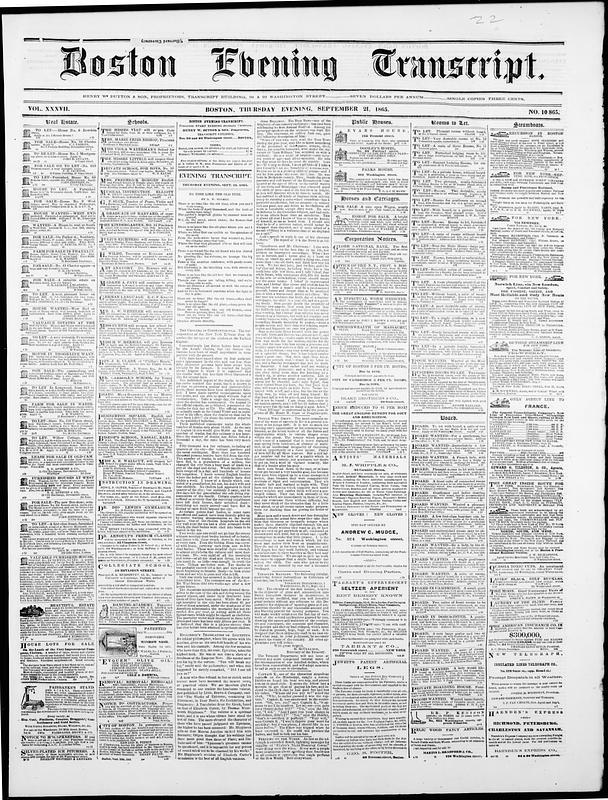 Boston Evening Transcript. September 21, 1865 - Digital Commonwealth