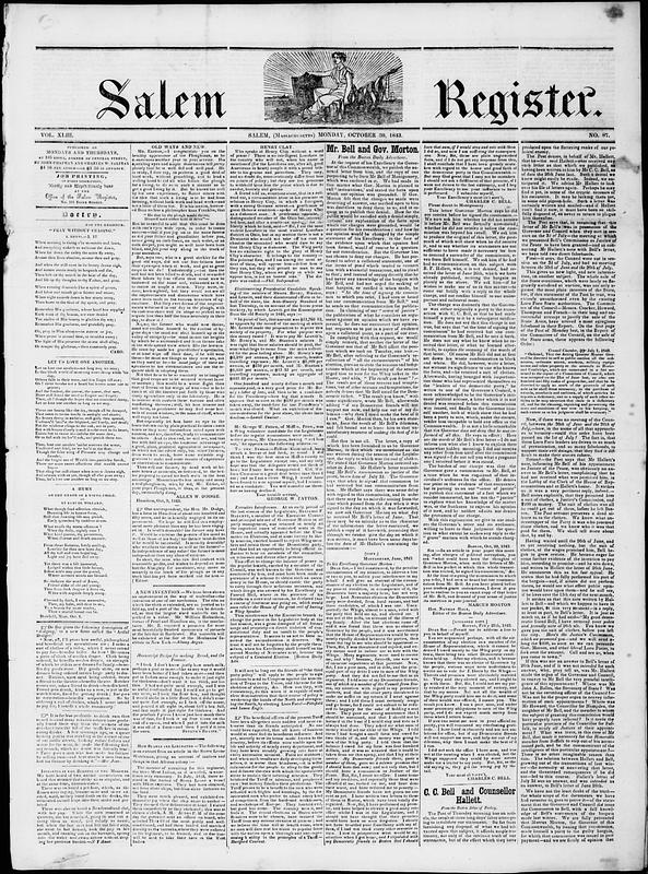 Salem Register. October 30, 1843 - Digital Commonwealth