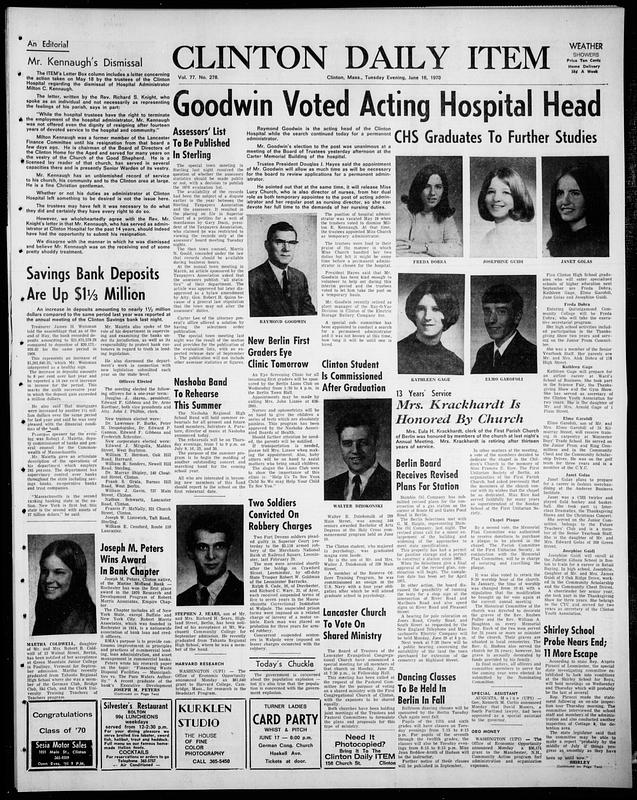 Clinton Daily Item. June 16, 1970 - Digital Commonwealth