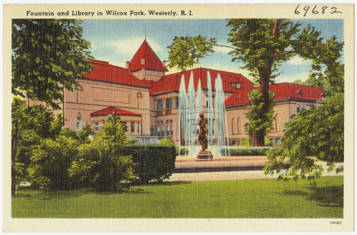 Fountain at library in Wilcox Park, Westerly, R.I. - Digital Commonwealth