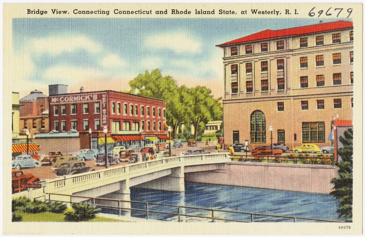 Bridge view, connecting Connecticut and Rhode Island State, at Westerly ...