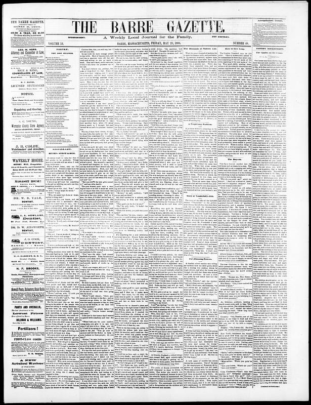 Barre Gazette. May 28, 1886 - Digital Commonwealth