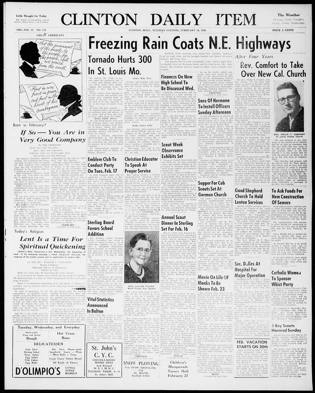 Clinton Daily Item. February 10, 1959 - Digital Commonwealth