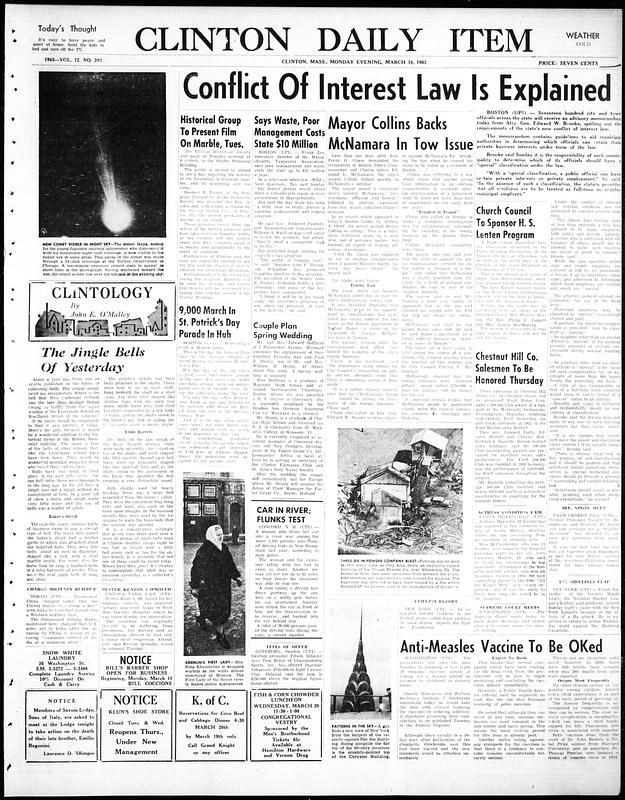 Clinton Daily Item. March 18, 1963 - Digital Commonwealth