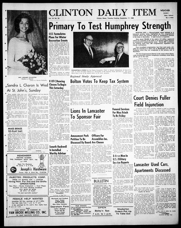 Clinton Daily Item. September 17, 1968 - Digital Commonwealth
