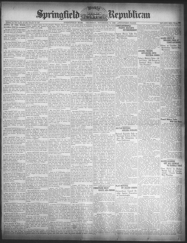 Springfield Weekly Republican. November 09, 1922 - Digital Commonwealth