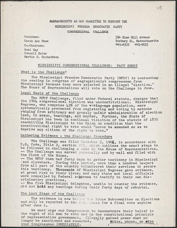 “Mississippi Congressional Challenge: Fact Sheet” - Digital Commonwealth