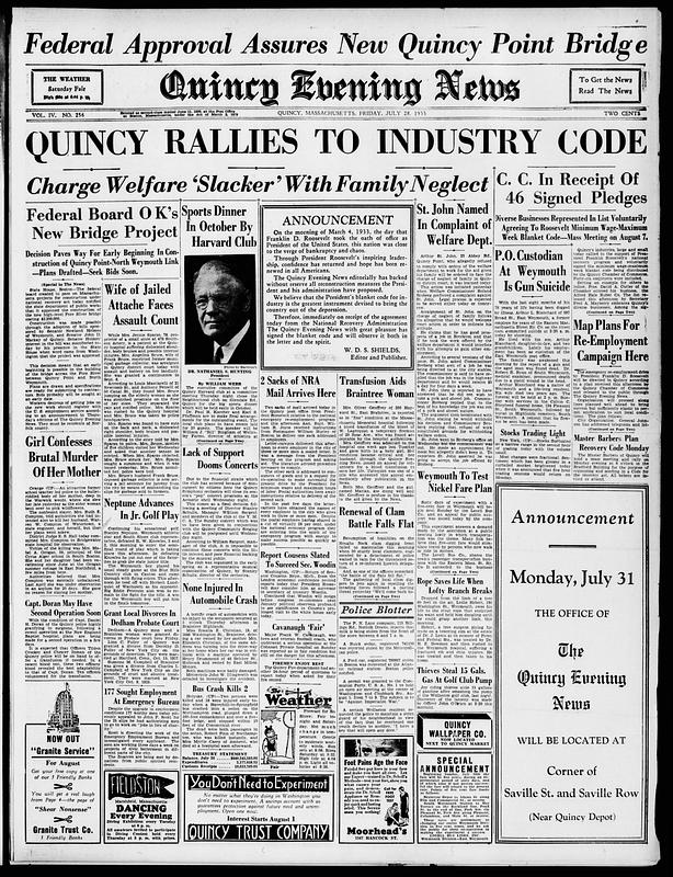 Quincy Evening News. July 28, 1933 - Digital Commonwealth