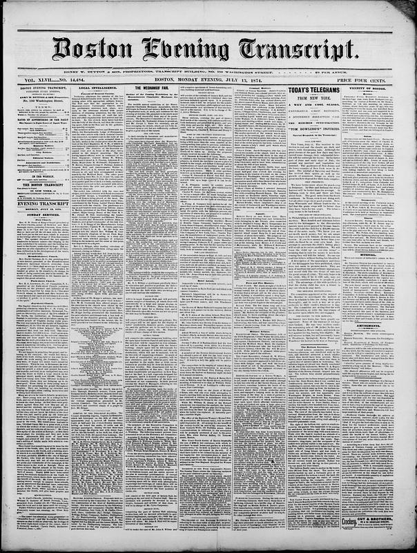 Boston Evening Transcript. July 13, 1874 - Digital Commonwealth