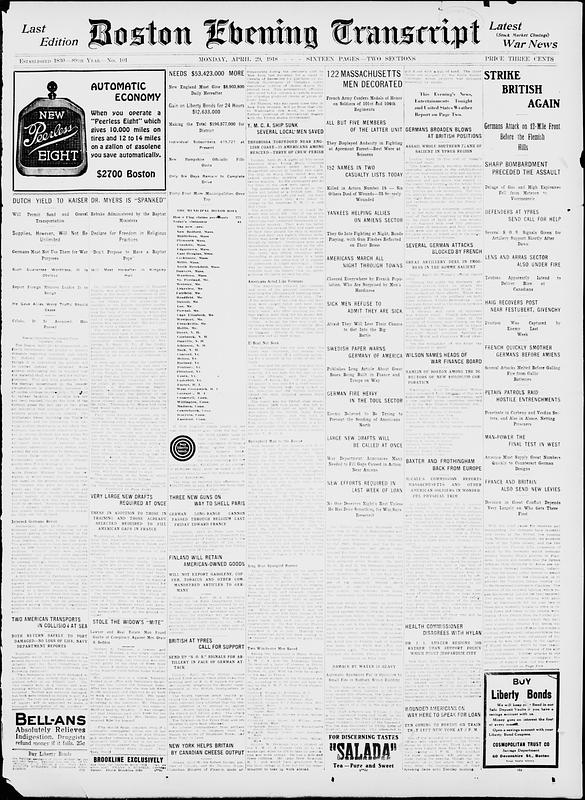 Boston Evening Transcript. April 29, 1918 - Digital Commonwealth